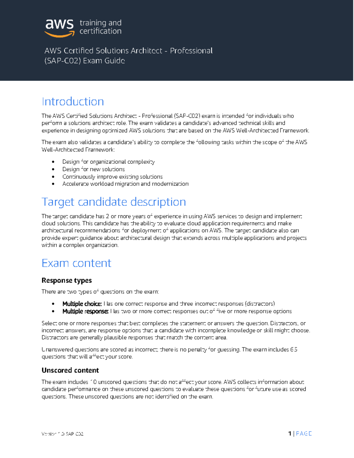 AWS Certified Solutions Architect - Professional Exam Guide - Studocu