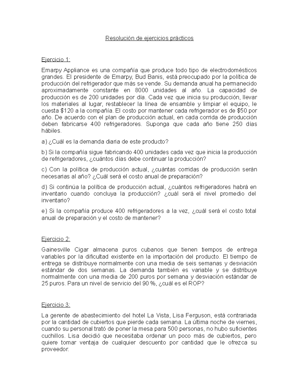 Resoluci n de ejercicios pr cticos sobre la Aministración de Operaciones - Resolución de ...