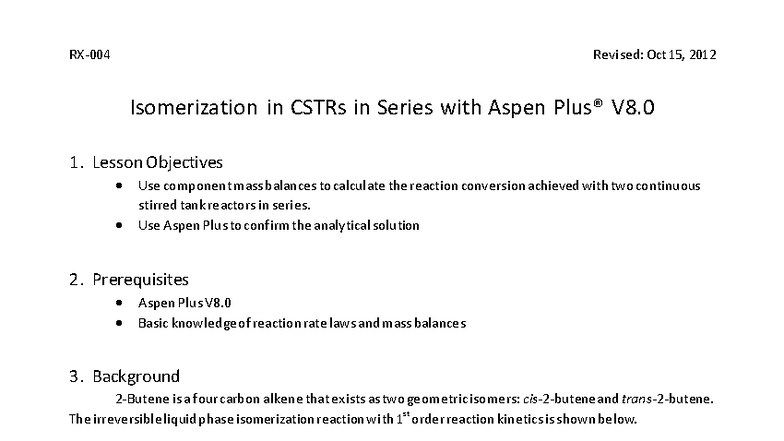 RX-004 CSTR Series Isomerization: Analytical & Aspen Plus Solutions ...