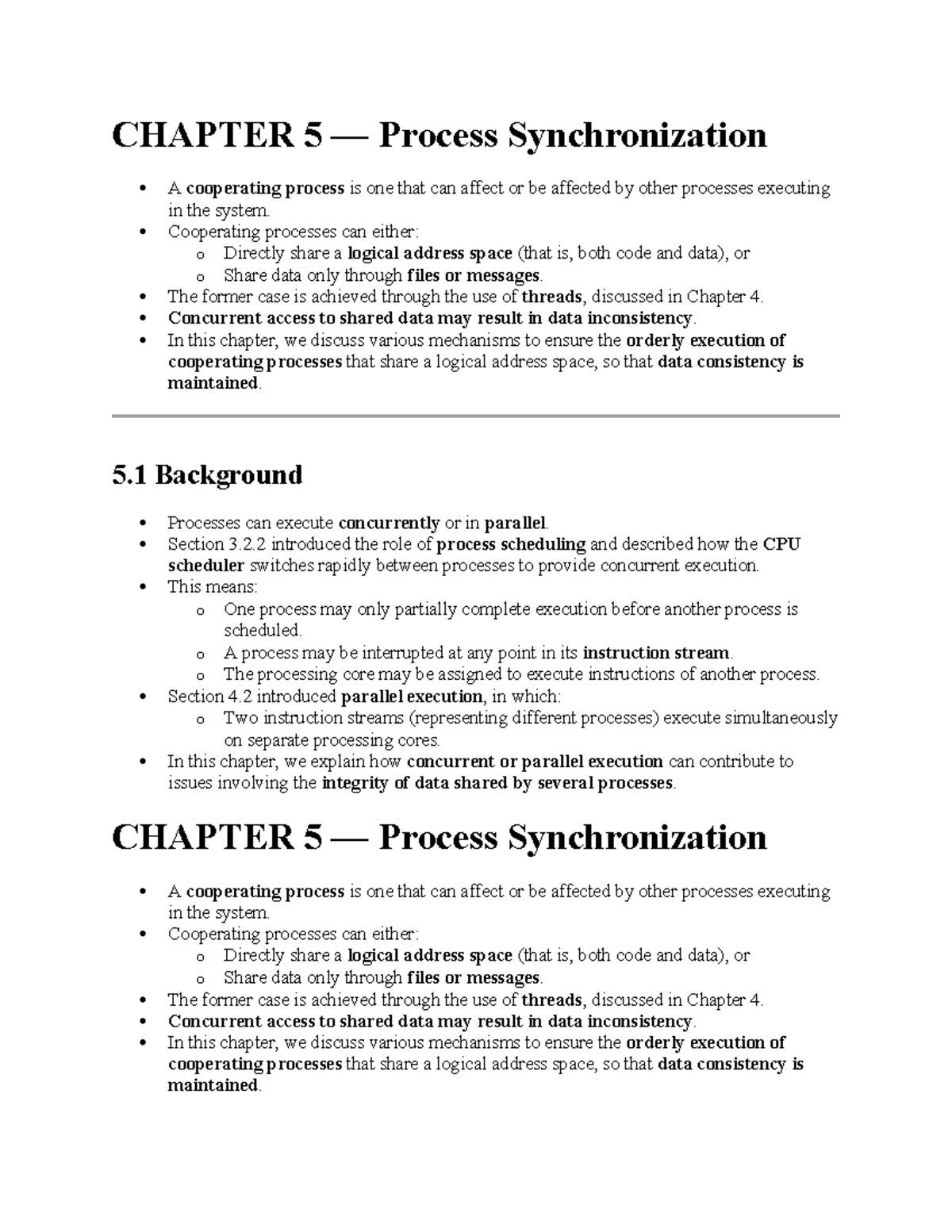 OS 3 - Chapter 5: Process Synchronization and Race Conditions - Studocu