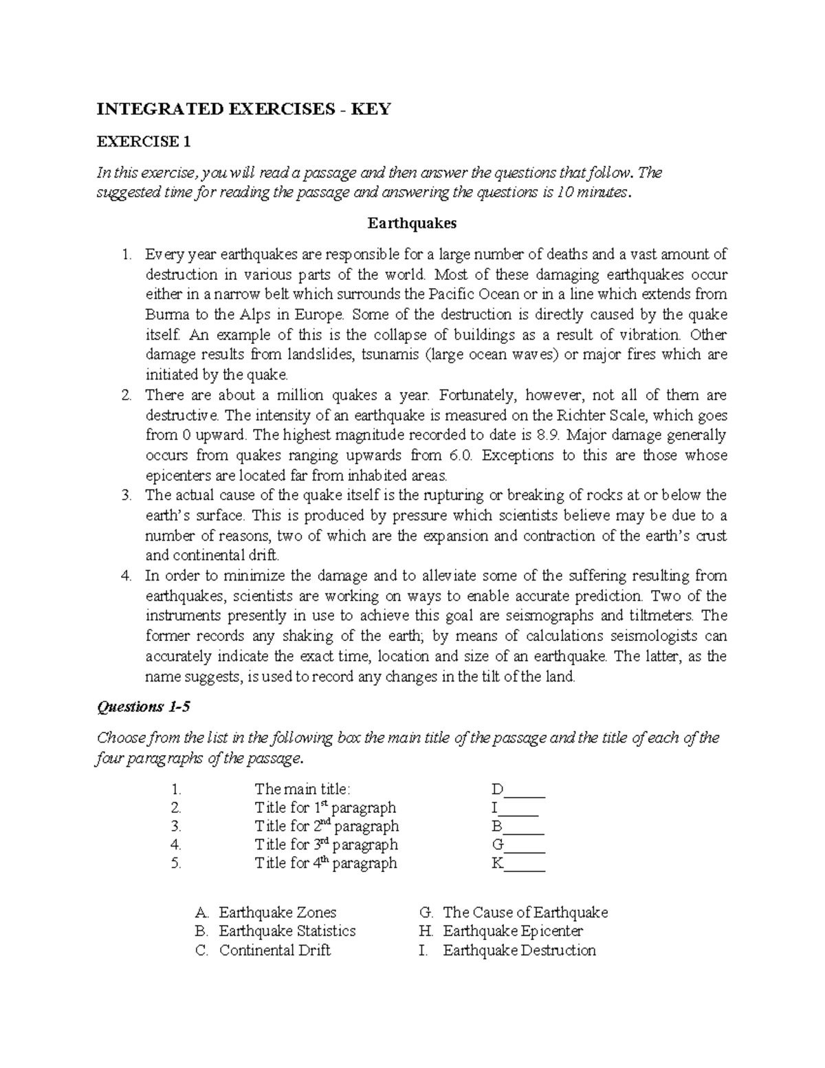 Integrated Exercises Revision - KEY - Studocu