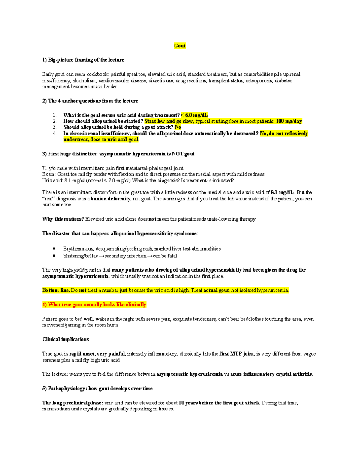 Gout Lecture Notes - MSK Course Insights and Management Strategies ...