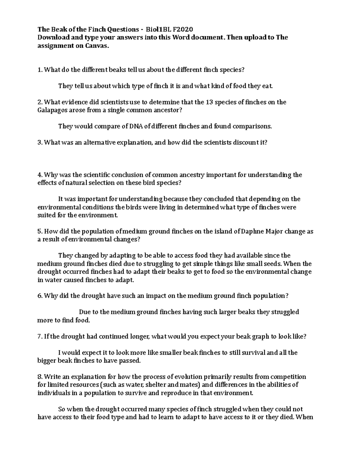 The Beak of the Finch Questions - Biol1BL F Study Guide - Studocu