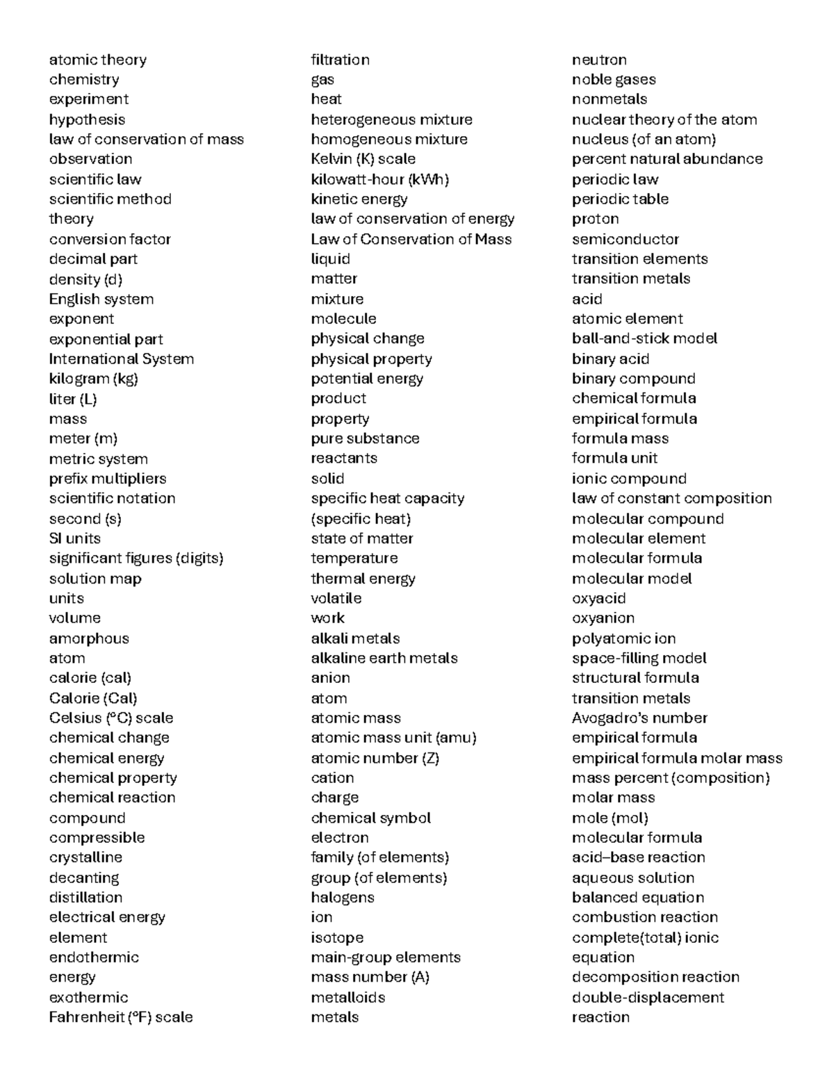Chem170 Study Guide: Key Concepts and Vocabulary in Chemistry - Studocu
