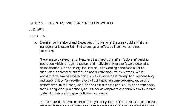 Tutorial Topic 5: Motivation Theories and Incentive Systems (MAF651 ...