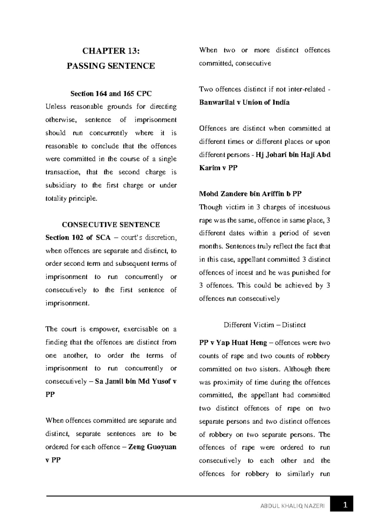 CPC & SCA Guidelines on Concurrent and Consecutive Sentences - Studocu