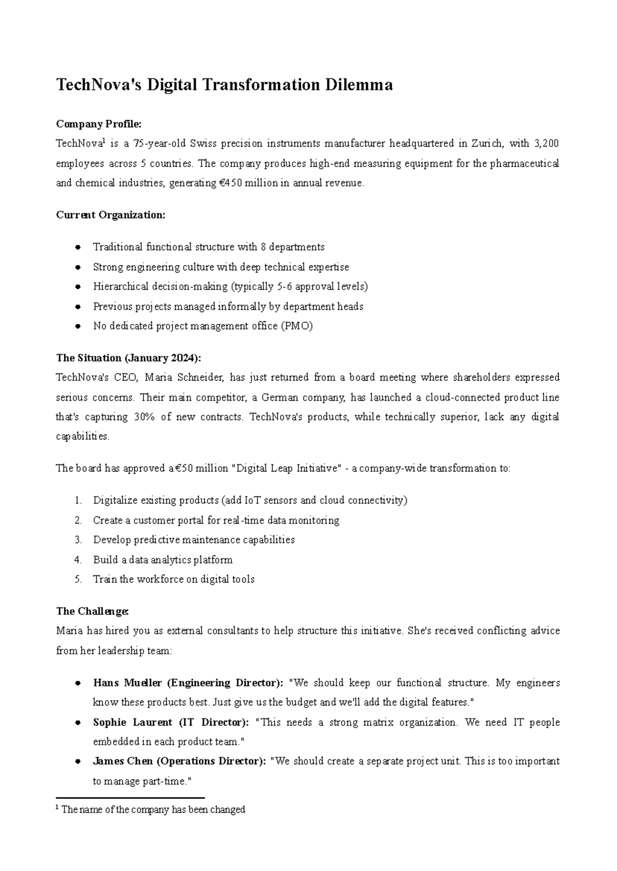 Case Study 1: Digital Transformation Strategy for TechNova (MGT 301 ...