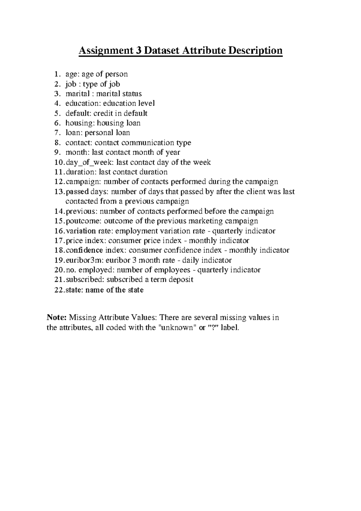 Assignment 3: Dataset Attribute Overview and Missing Values Analysis ...