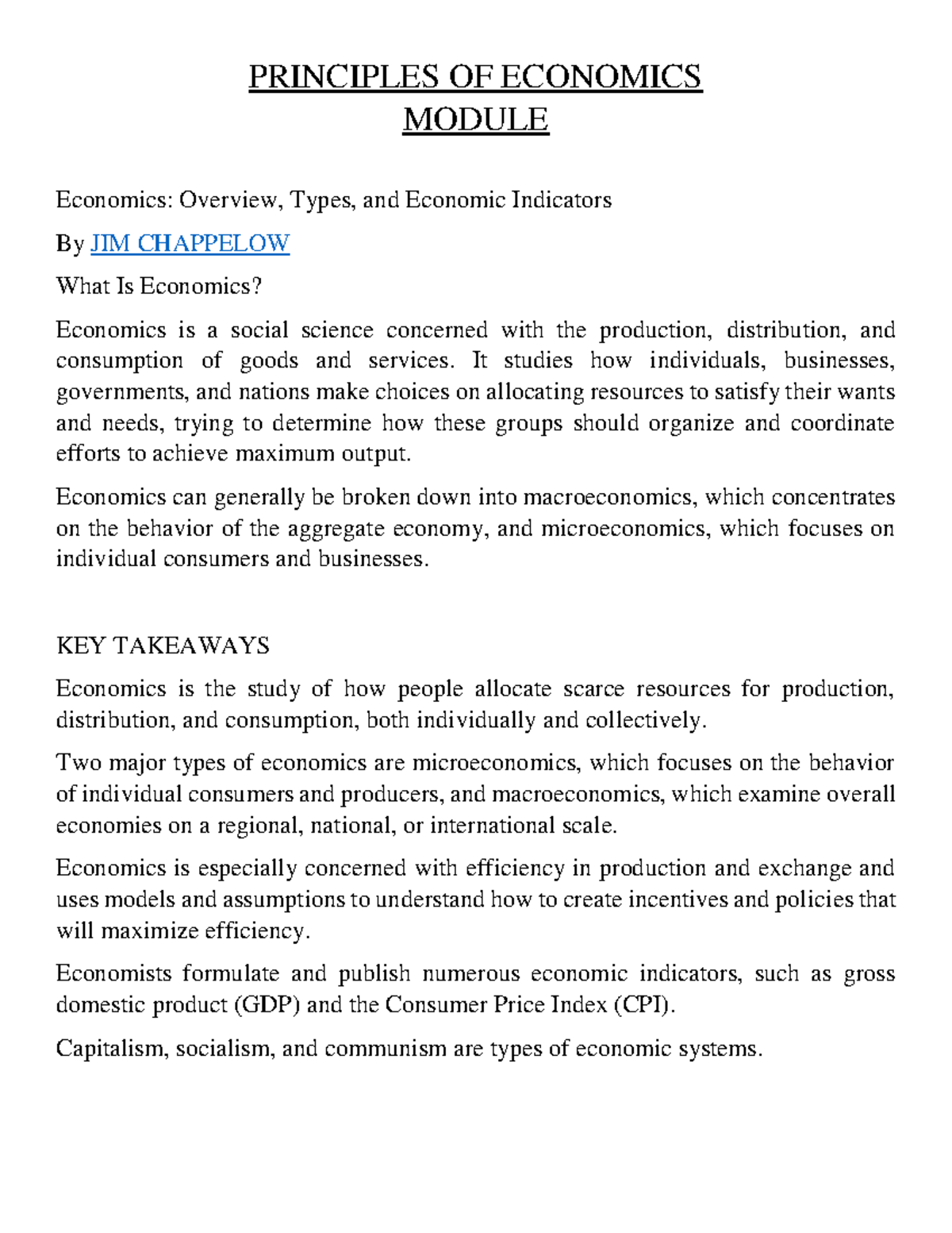 Principles of Economics: Overview, Types, and Economic Indicators - Studocu