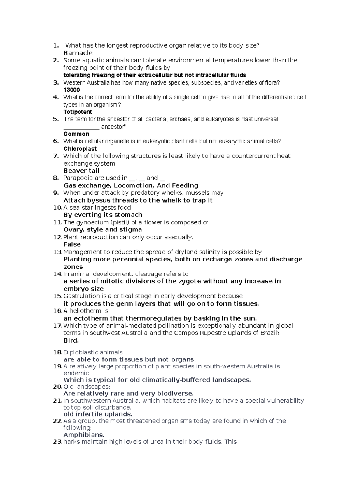 BIOL1131 Exam Answers Summary: Key Concepts and Questions Explained ...