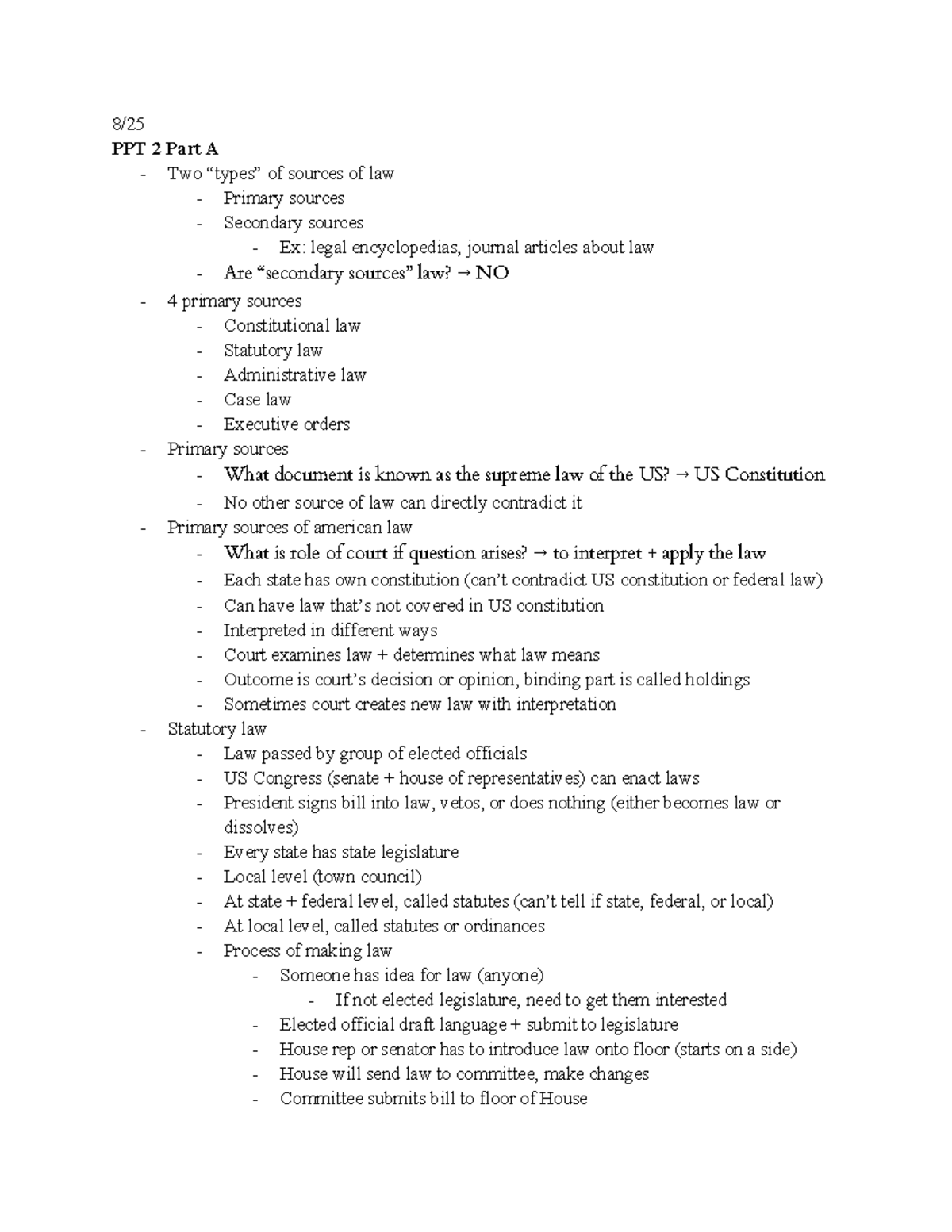 PPT 2 Part A: Primary and Secondary Sources of Law Overview - Studocu