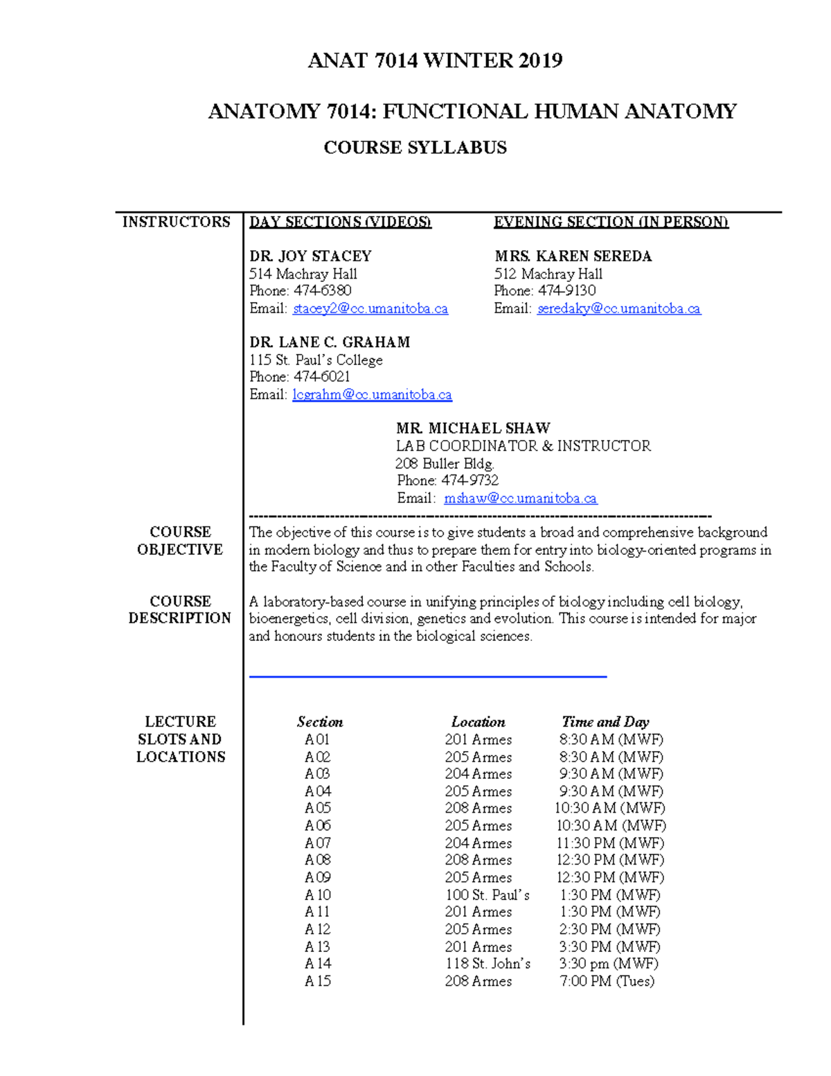ANAT 7014 - Winter 2019 Functional Human Anatomy Course Syllabus - Studocu