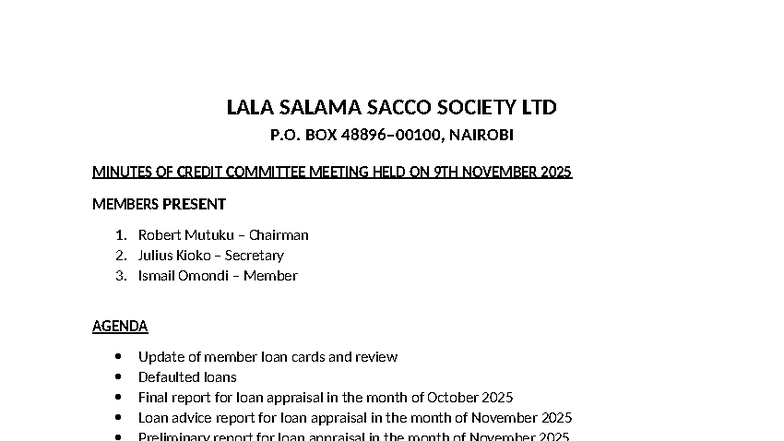 LALA SALAMA SACCO Credit Committee Meeting Minutes - Nov 2025 - Studocu