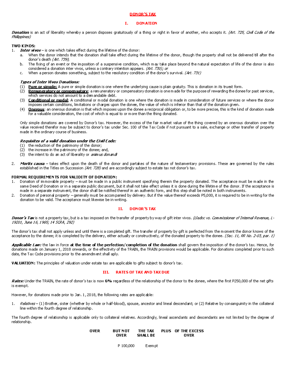 Donor's Tax (Taxation 101): Lecture Notes & Comprehensive Review - Studocu