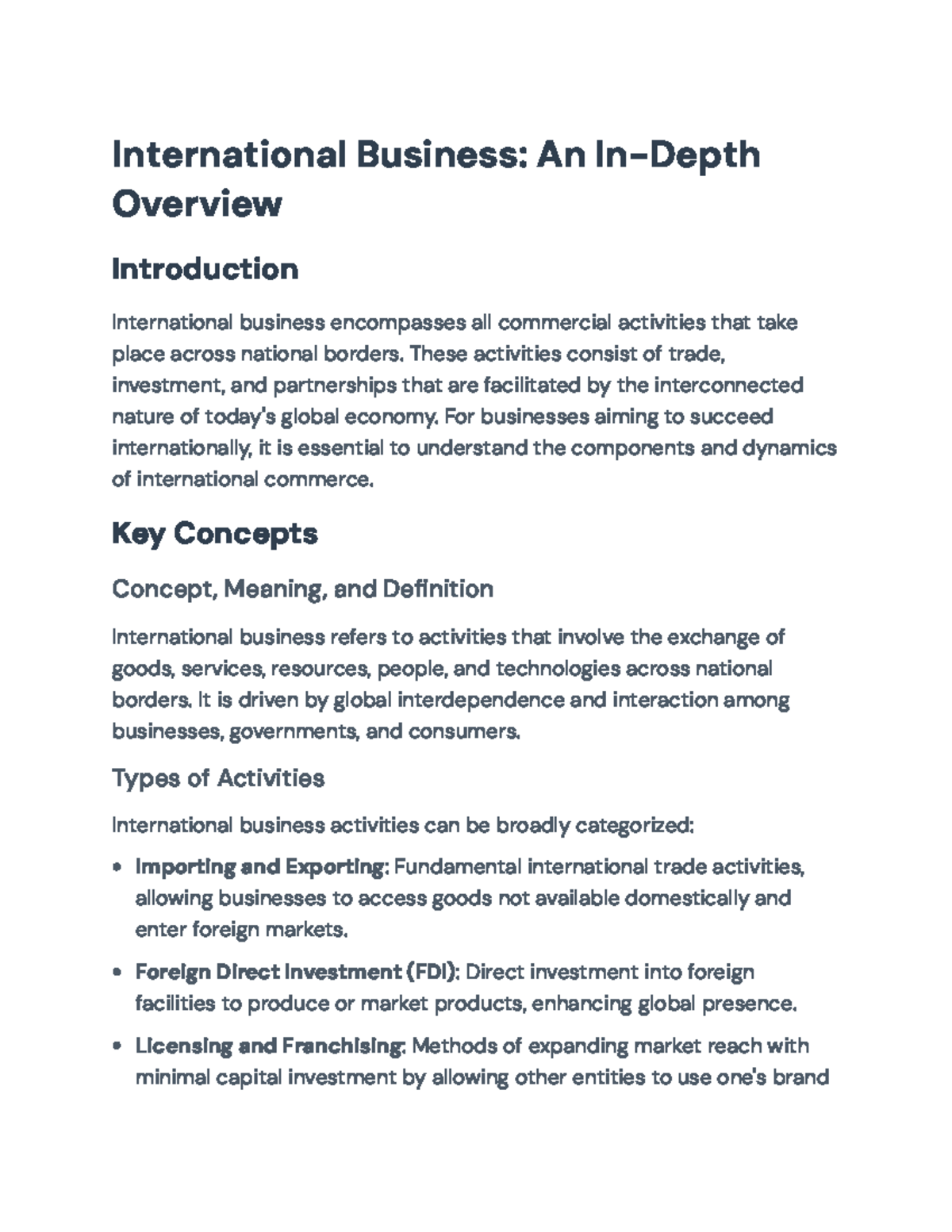 International Business: Key Concepts and Global Strategies Overview ...