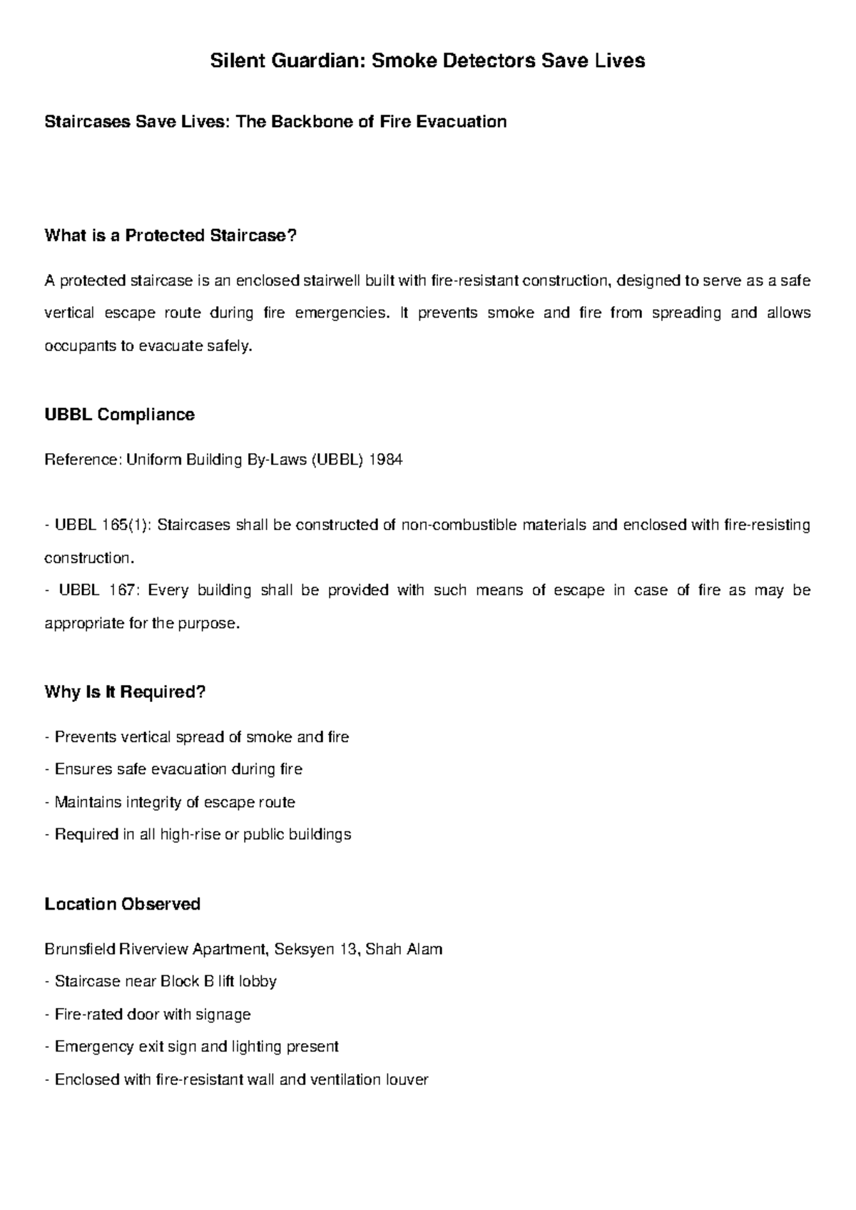 Staircase Fire Safety: UBBL Compliance & Emergency Evacuation Guide - Studocu