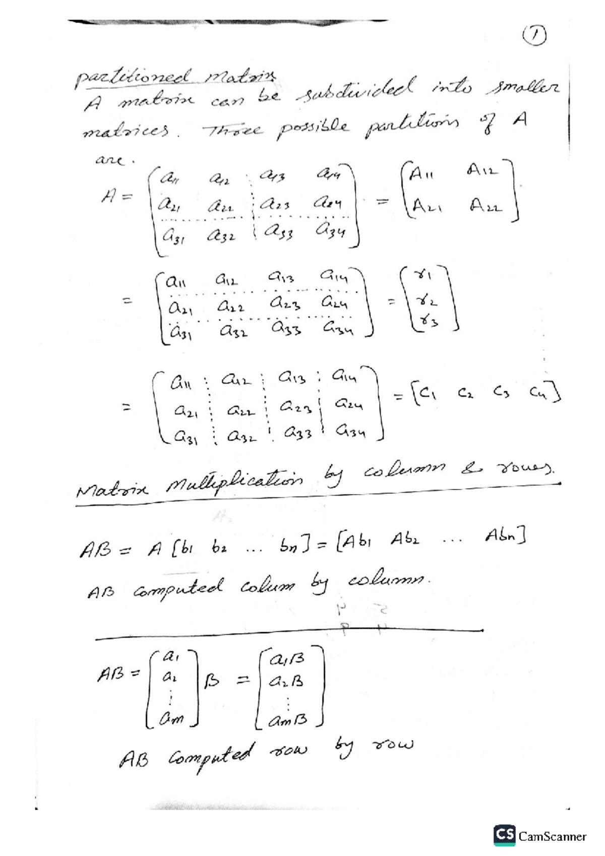 Linear Algebra 1-10: Comprehensive Notes on Matrix Partitioning and ...