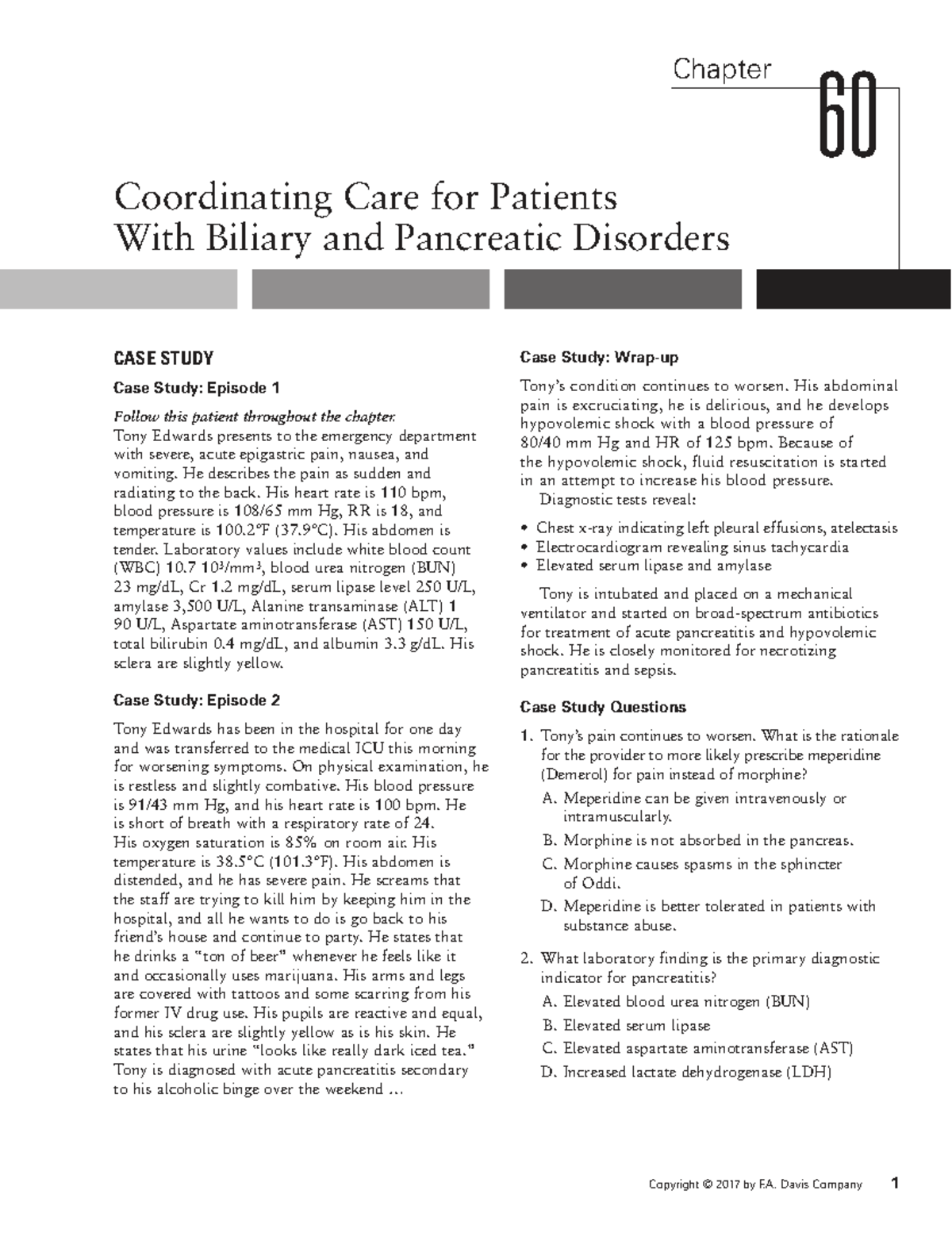 Chapter 60: Case Study on Biliary & Pancreatic Disorders (Pancreatitis ...