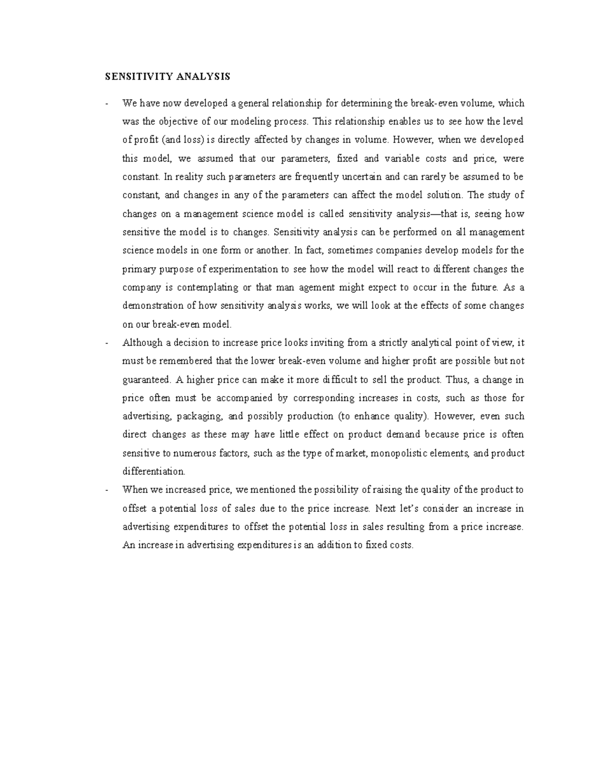 Sensitivity Analysis: Understanding Volume and Profit Relationships ...