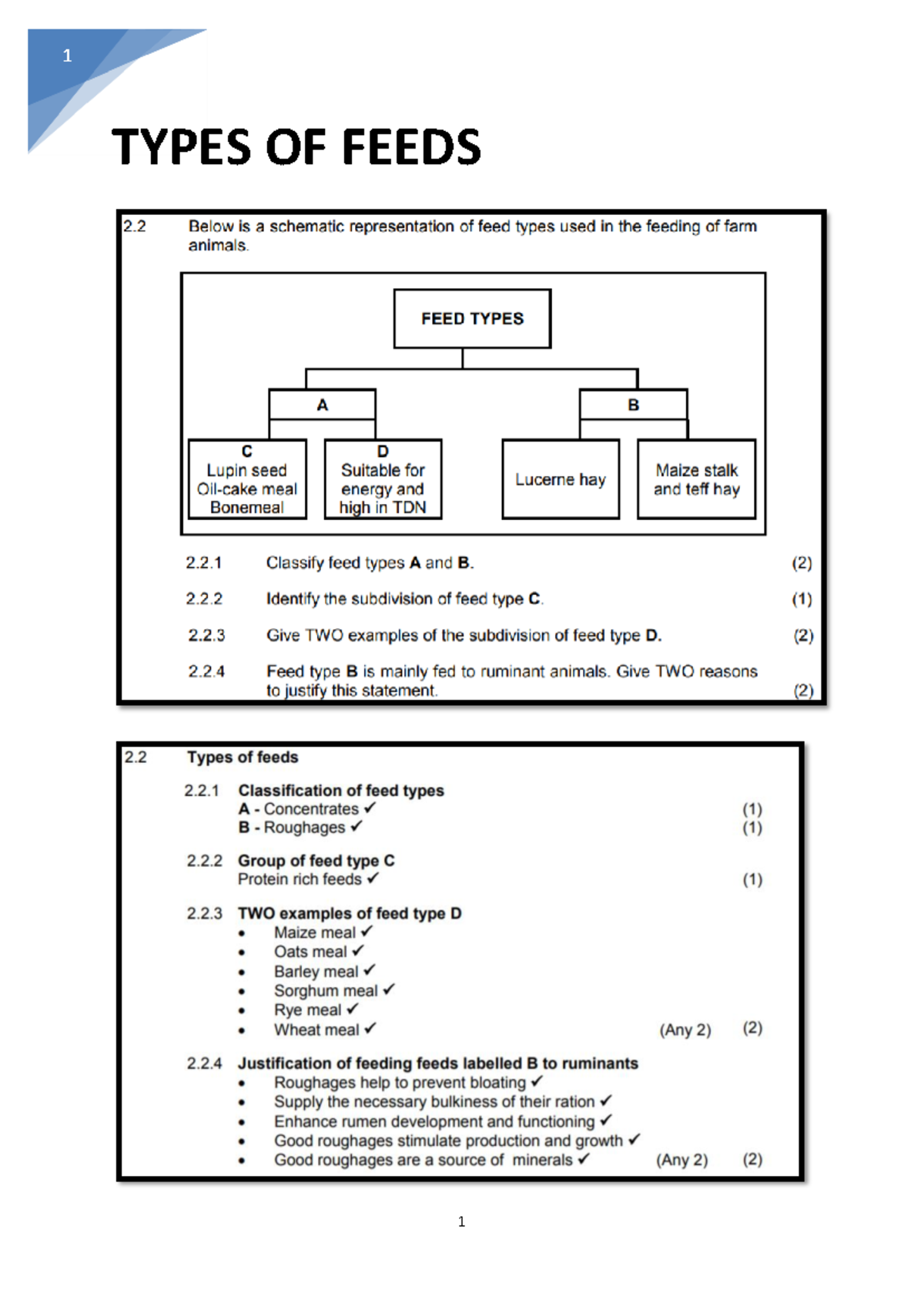 BCM Agricultural Sciences: Types of Feeds Revision Notes - Studocu
