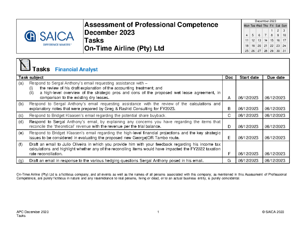 APC December 2023 Tasks for Financial Analyst Competence Assessment ...