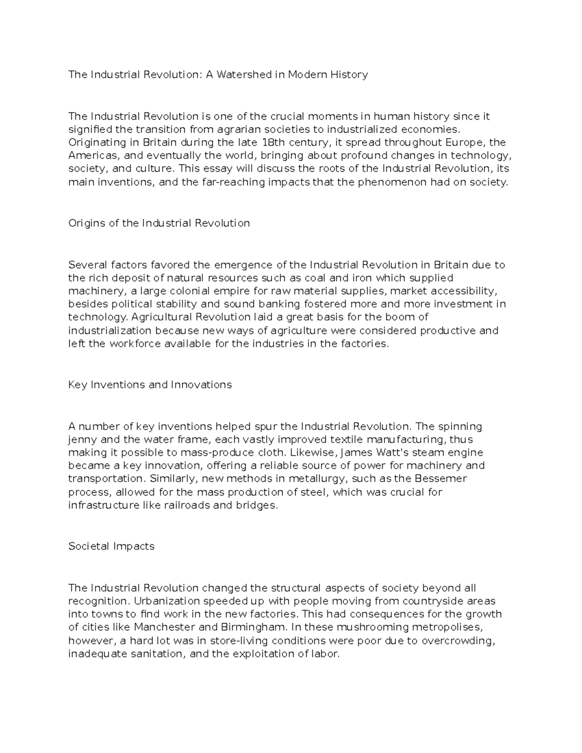 The Industrial Revolution A Turning Point in Modern History - The ...
