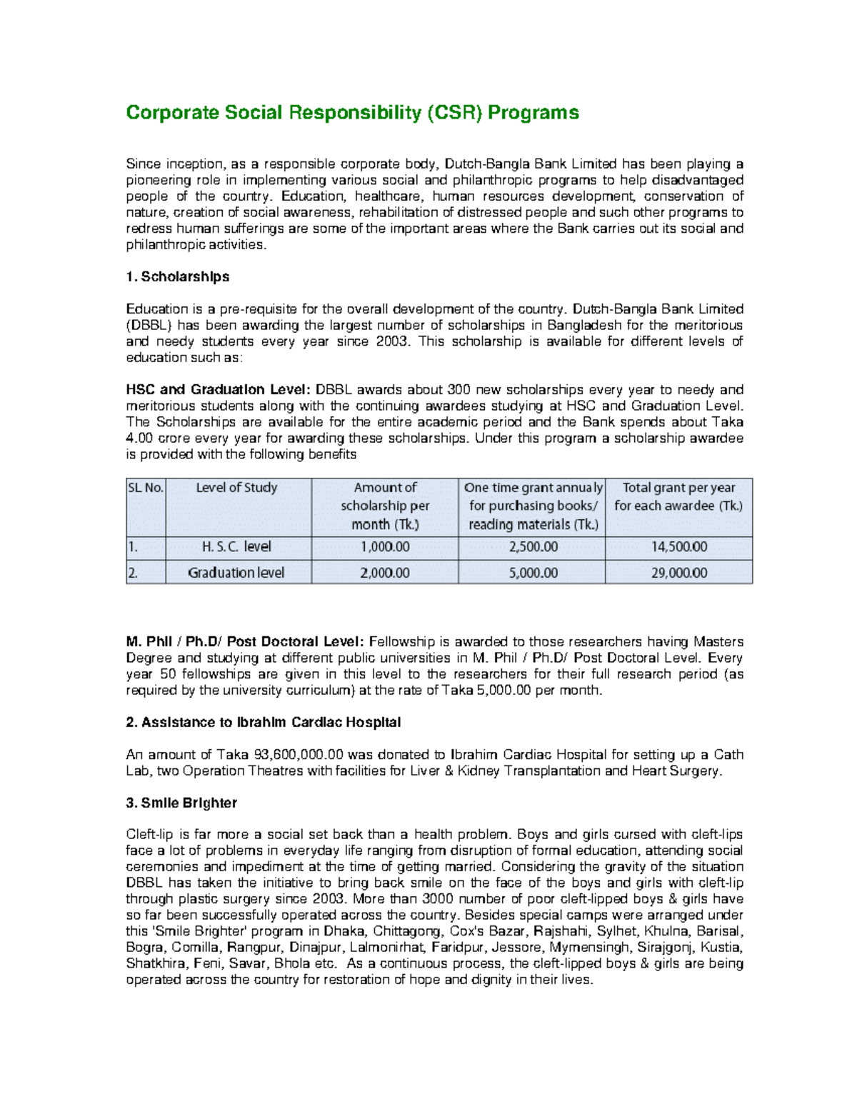 Corporate Social Responsibility (CSR) Activities - 2007 Report - Studocu