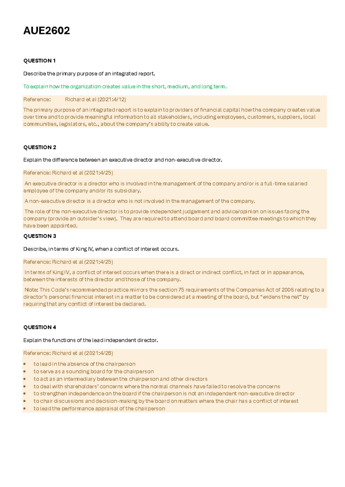 AUE2602-3 Integrated Report & Governance Functions Assignment - Studocu