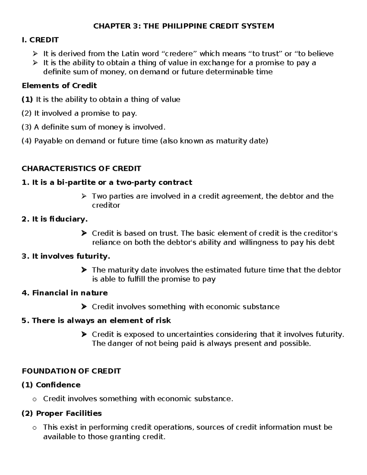 Banking Notes SA UNIT 2: Understanding the Philippine Credit System ...