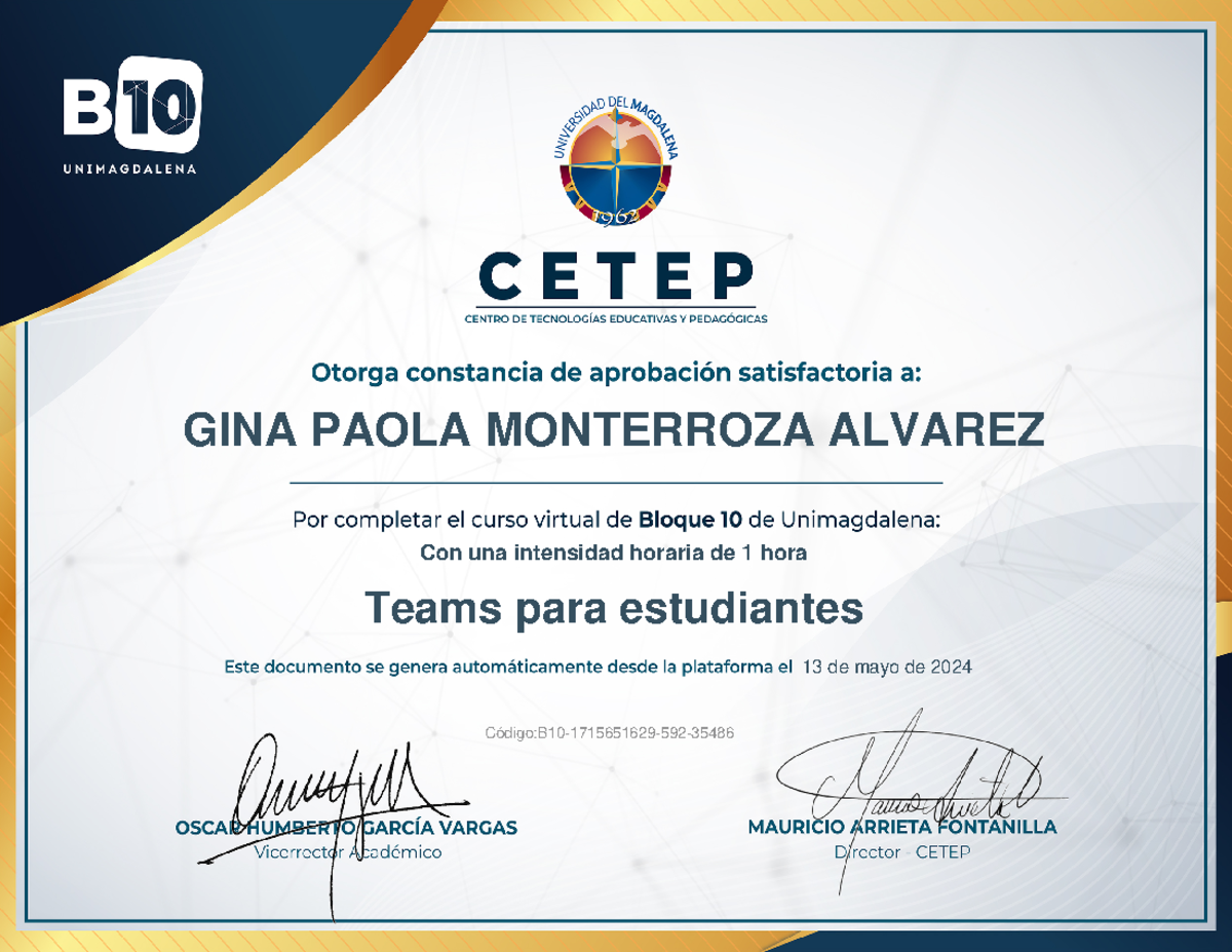 TAMS Certificado - Herramientas tic - GINA PAOLA MONTERROZA ALVAREZ Con una intensidad horaria ...