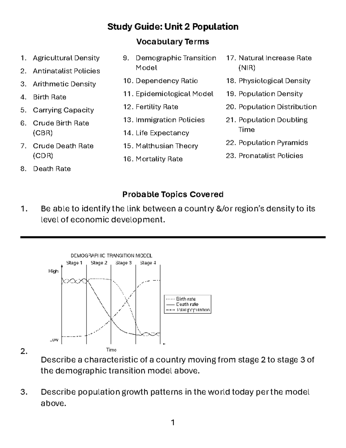 Unit 2 Study Guide: Key Population Vocabulary Terms and Concepts - Studocu