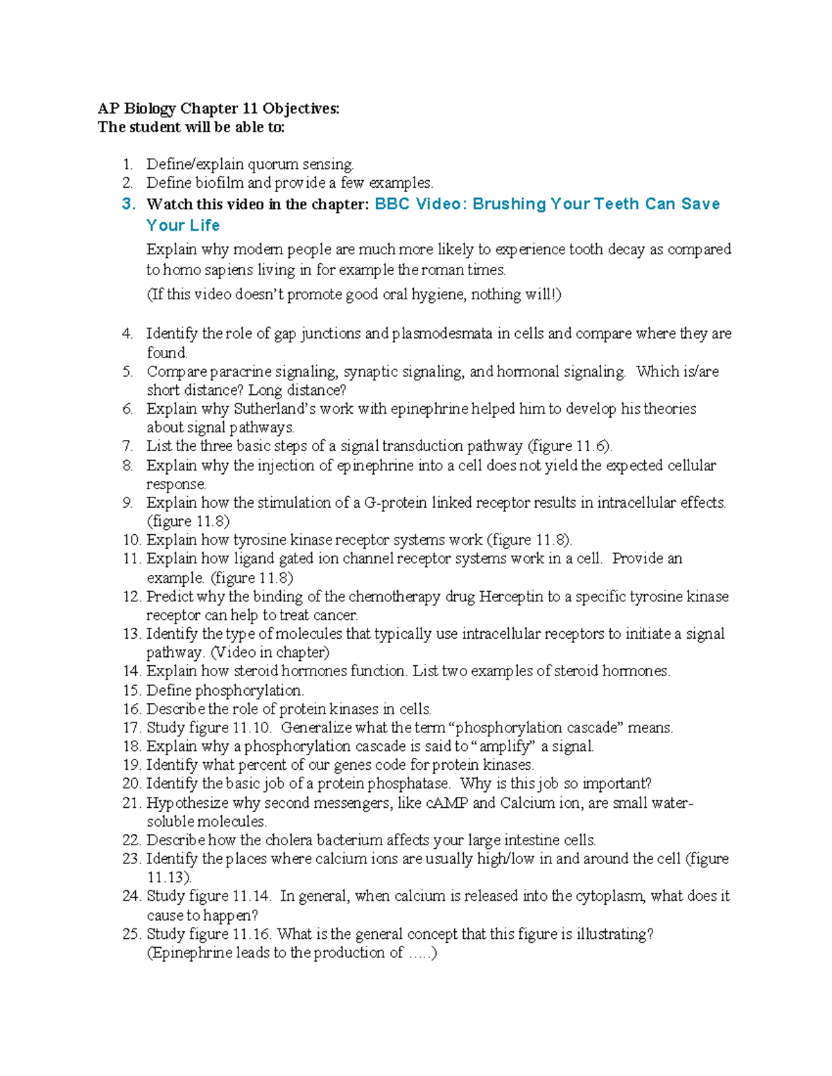 AP Biology Ch 11 Objectives: Key Concepts and Insights - Studocu