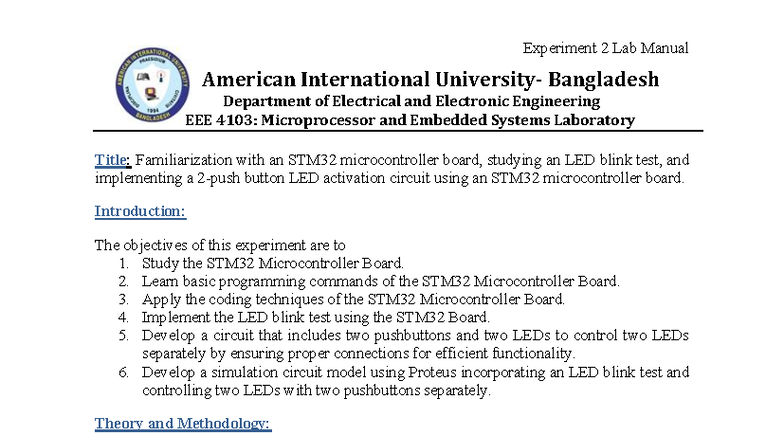 Lab Manual 4103: STM32 Microcontroller Experiment 2 - LED Control - Studocu