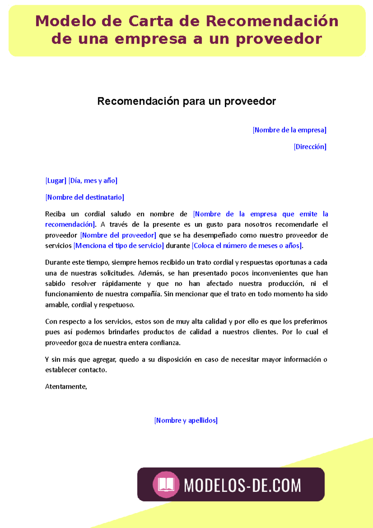 Modelo De Carta De Recomendacion Plantillas De Carta De Presentación