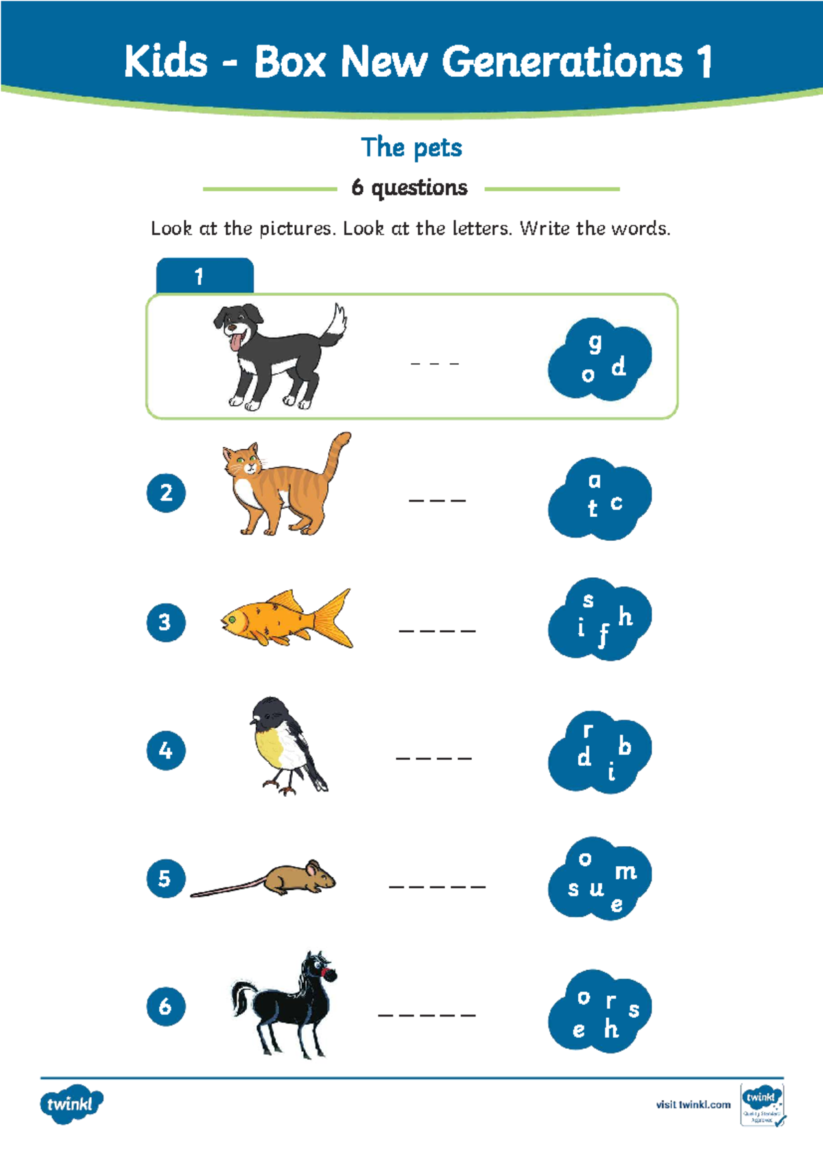 Kids Box New Generations 1: Pets Worksheet 2 Activities - Studocu