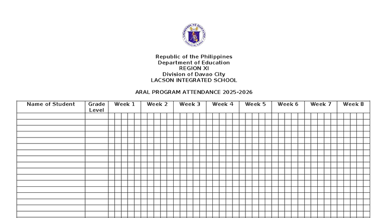 ARAL Program Attendance - AB English Language - Republic of the ...