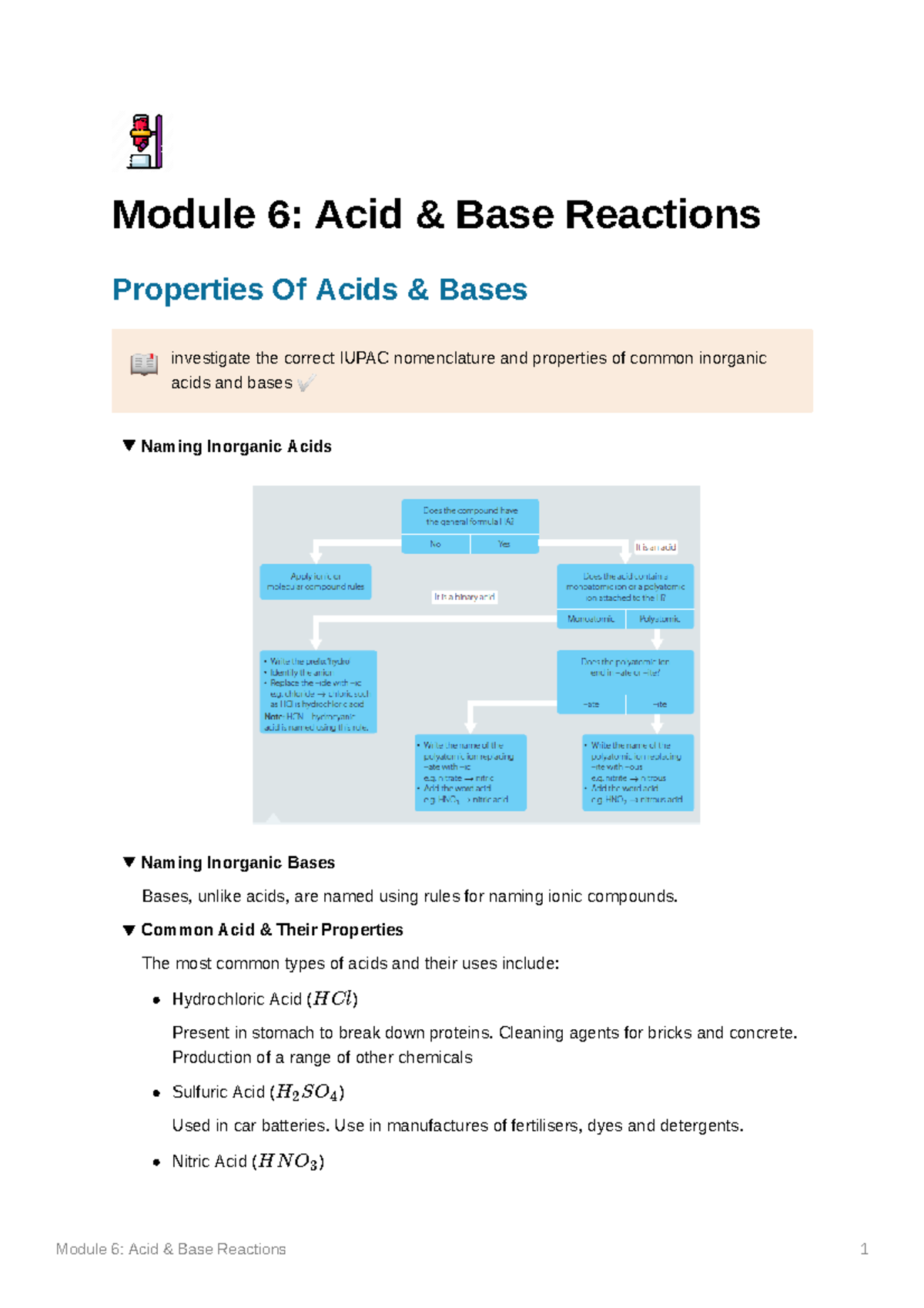 Module 6 Acid-Base Reactions: Properties, Models & Applications - Studocu