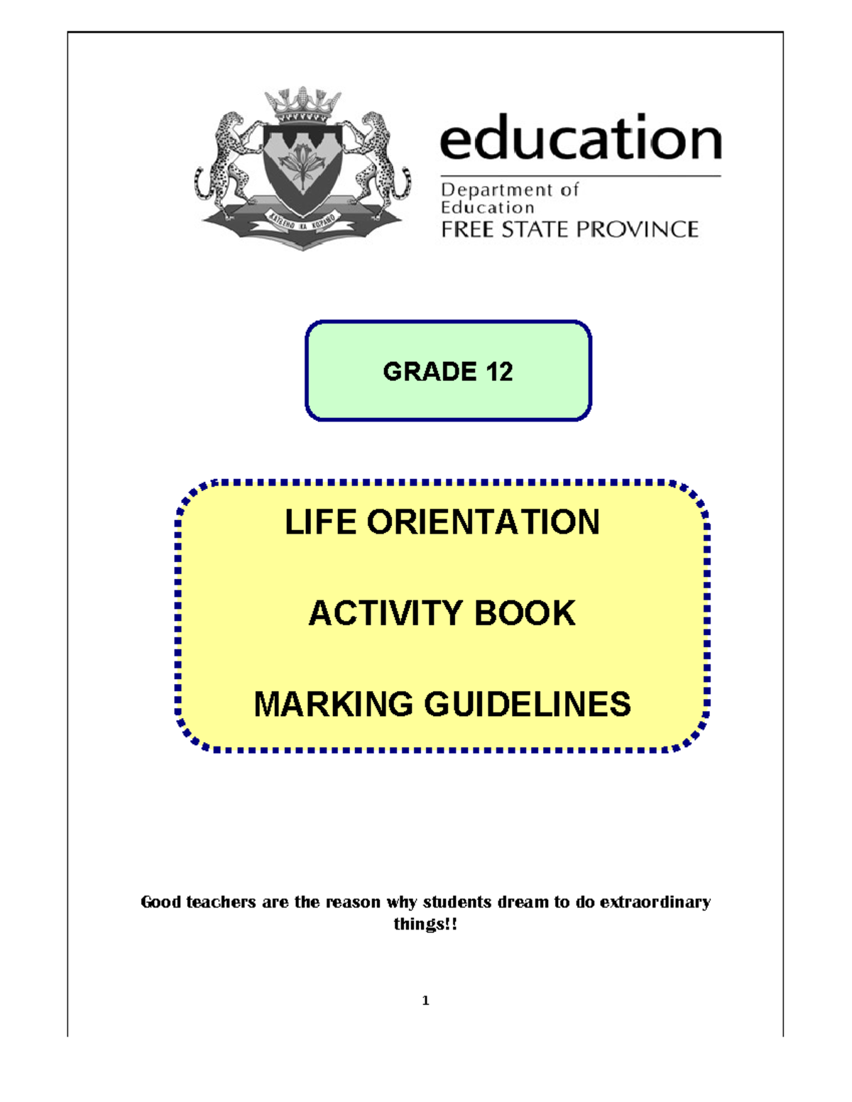 Grade 12 Life Orientation Activity Book - Summary & Marking Guidelines ...