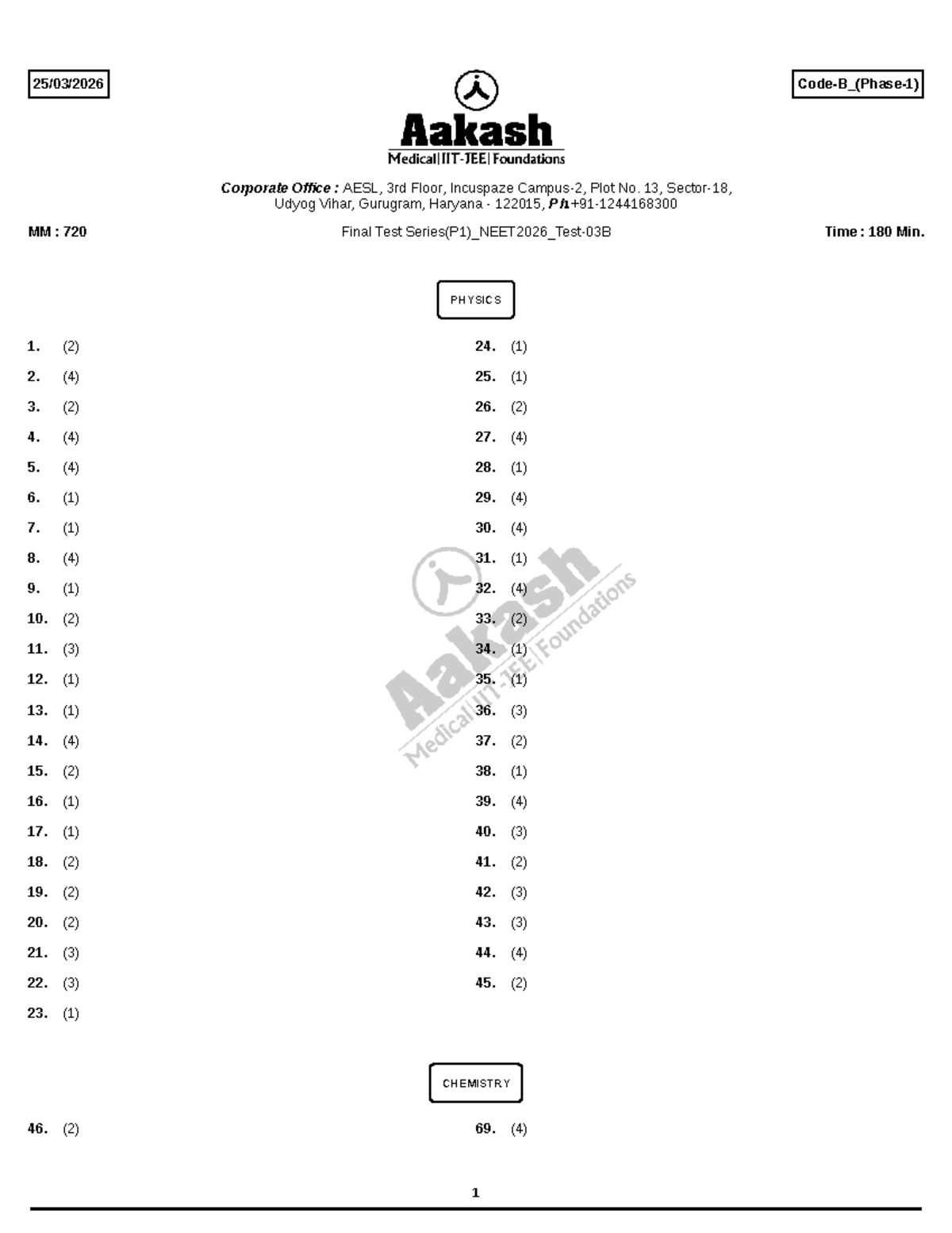 Final Test Solutions for PHYSICS, CHEMISTRY, BOTANY, and ZOOLOGY FTS ...