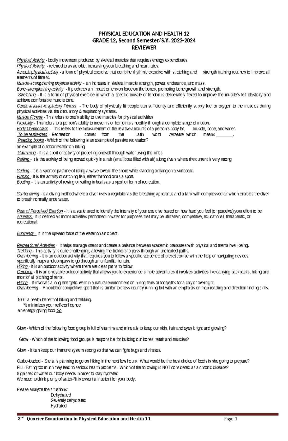 2nd PT PE12 Reviewer: Key Concepts in Physical Activity and Health ...