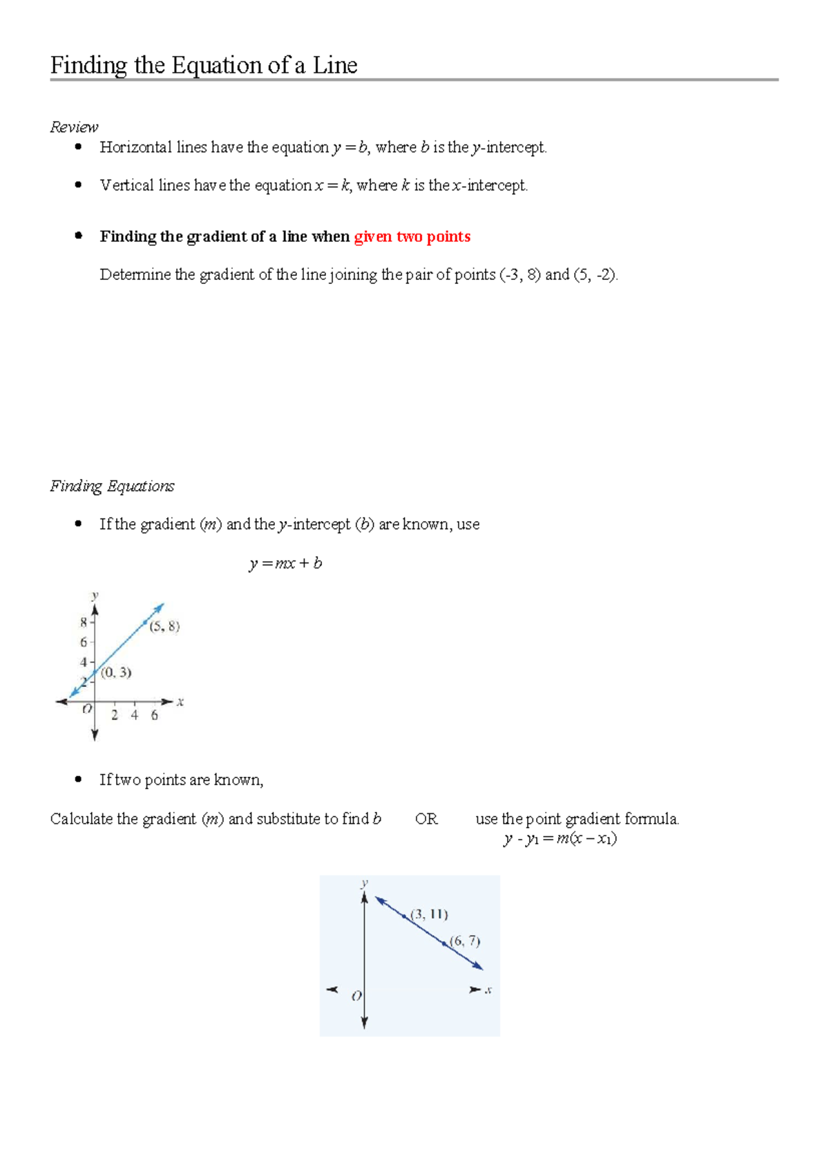 03 Finding the Equation of a Line Review Notes - Studocu