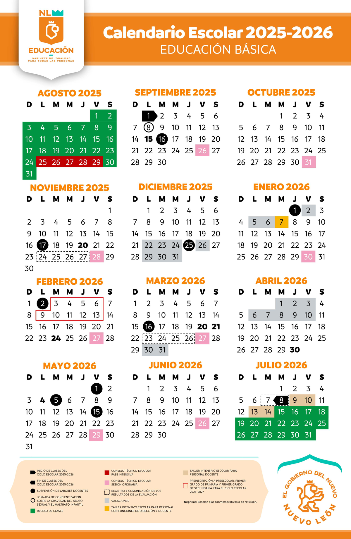 Calendario Escolar 2025-2026 NLM - Educación Básica - Studocu