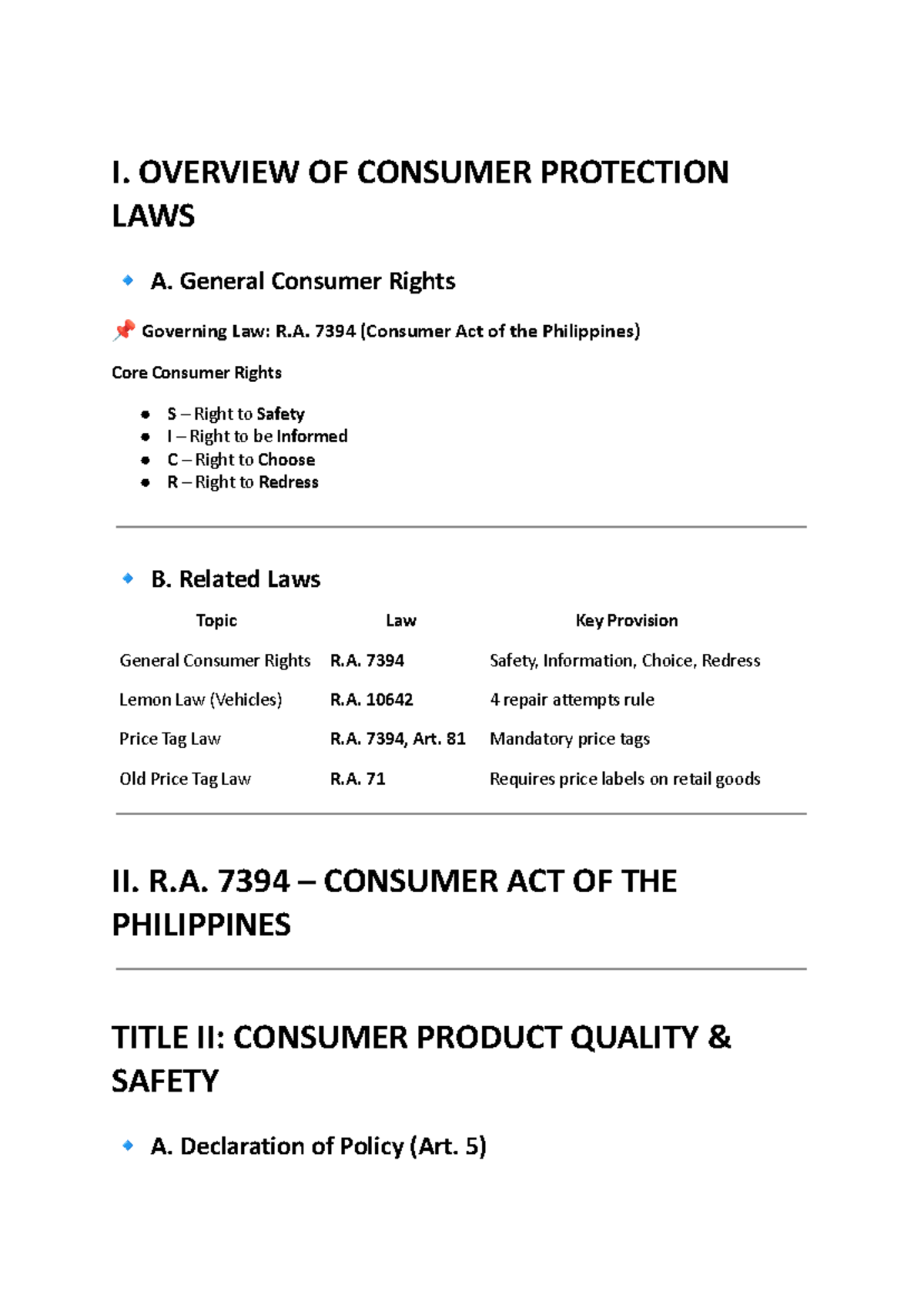 Ss Consumer Protection Laws Summary: Key Rights & Regulations - Studocu