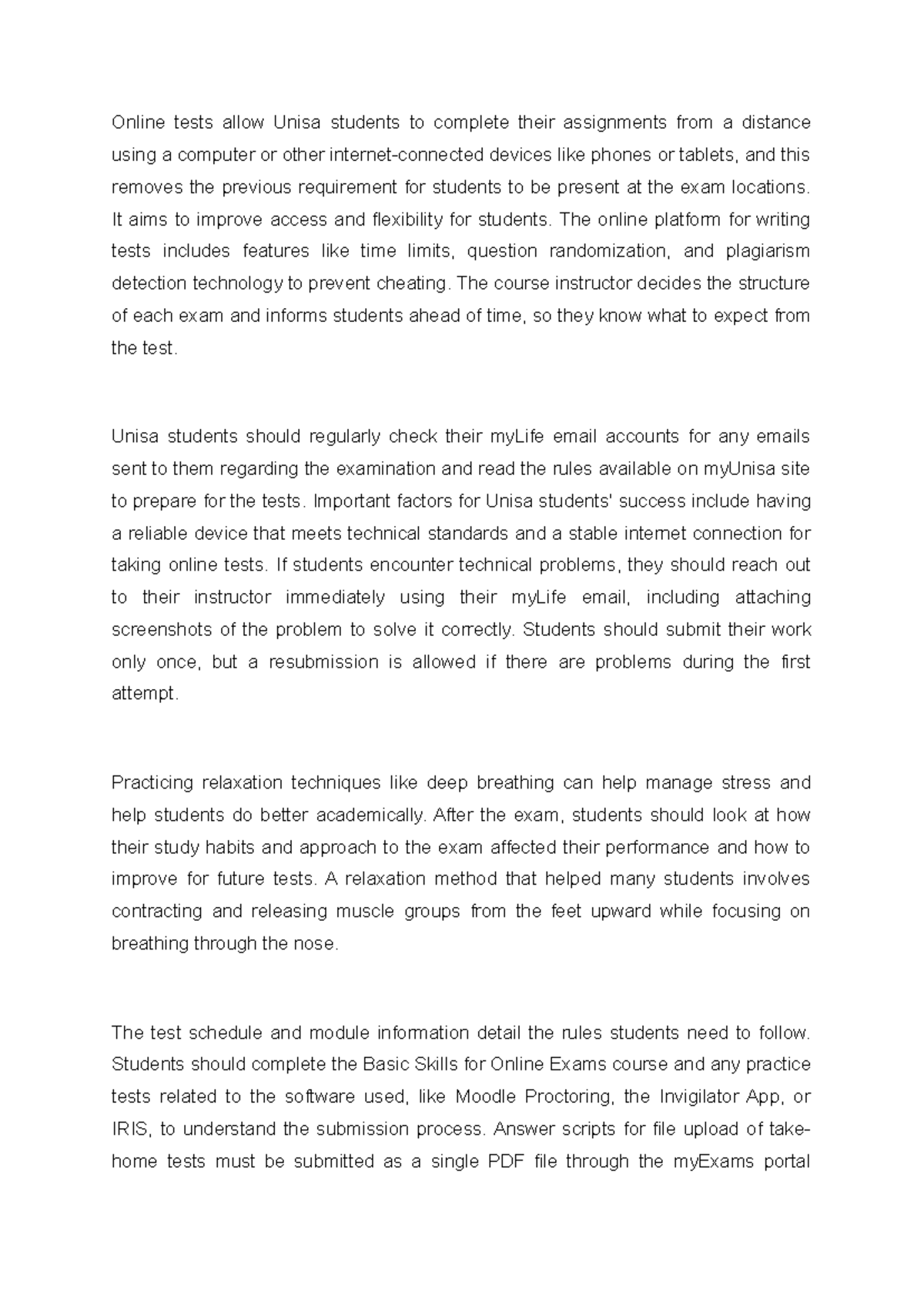 UNISA Online Test Guidelines: Access, Flexibility & Success Tips - Studocu