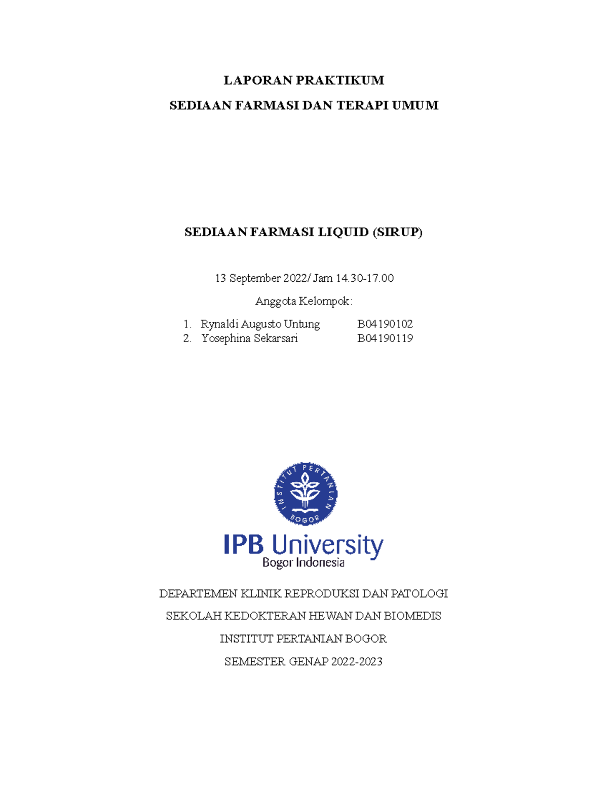 Laporan Praktikum Sediaan Sirup Farmasi (Laprak Farmasi 4) - Studocu