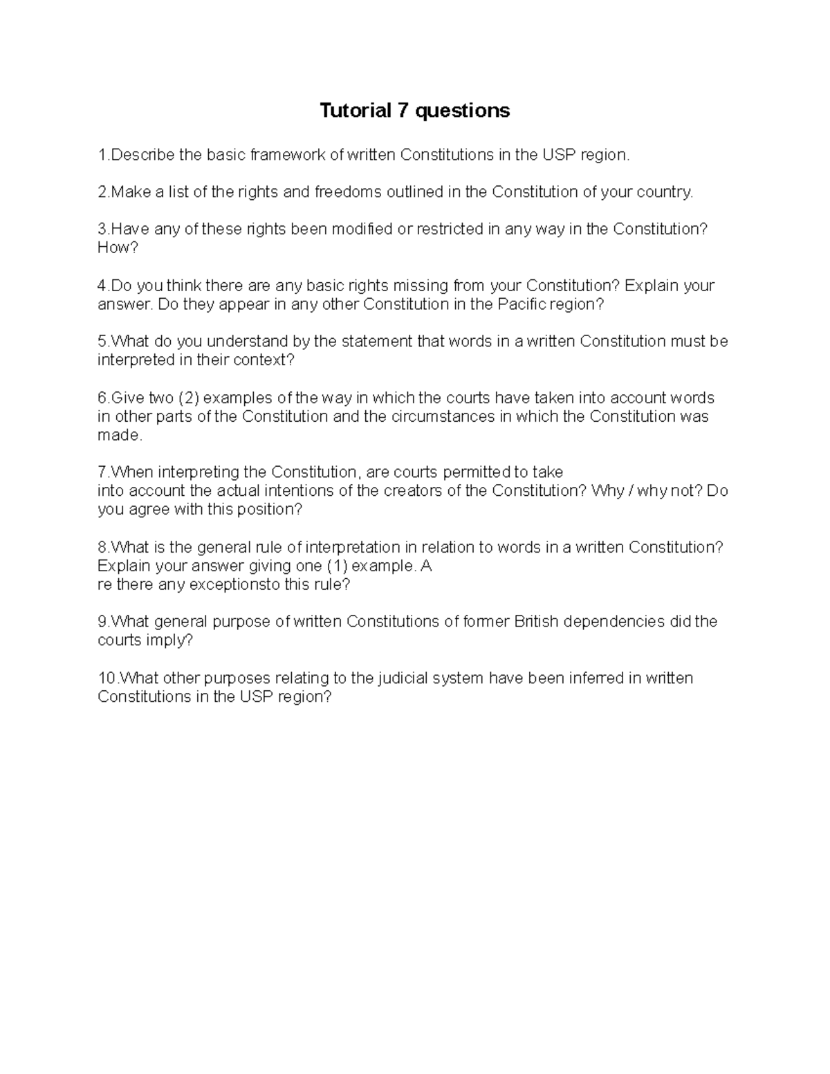 Questions and answers for tutorial 7 - Tutorial 7 questions 1 the basic ...