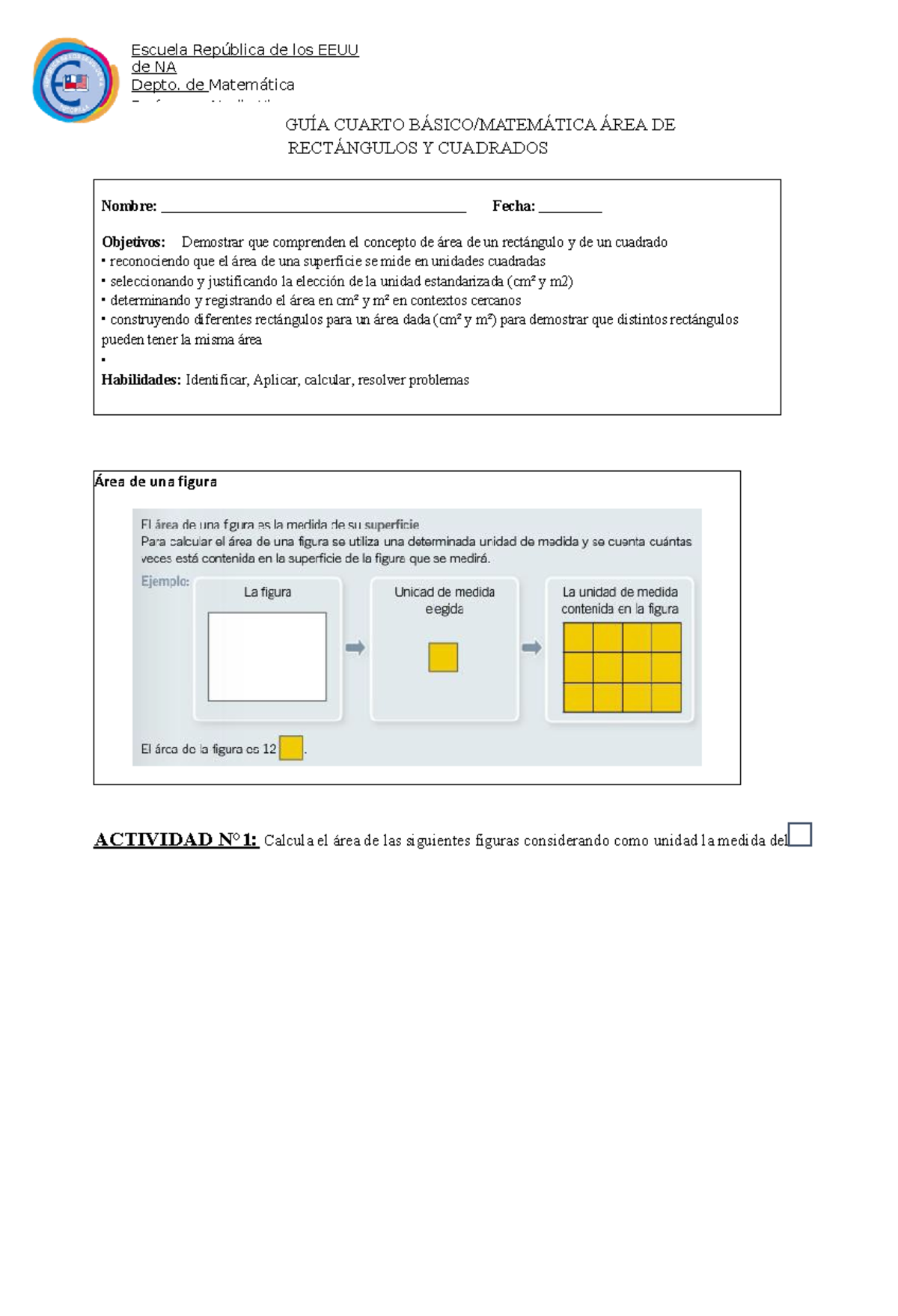 Guía de Área para Cuarto Básico en Matemáticas: Rectángulos y Cuadrados ...