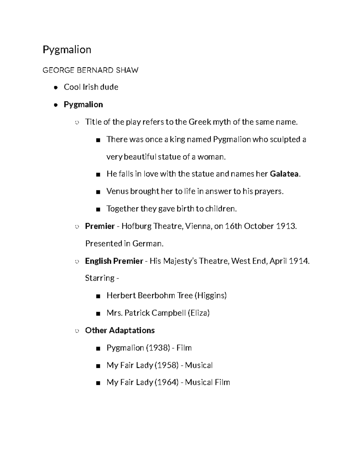 Pygmalion Study Notes: Insights and Key Themes Analysis - Studocu