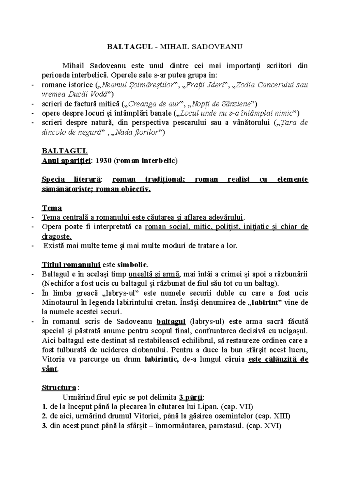 Baltagul - Super - BALTAGUL - MIHAIL SADOVEANU Mihail Sadoveanu este ...