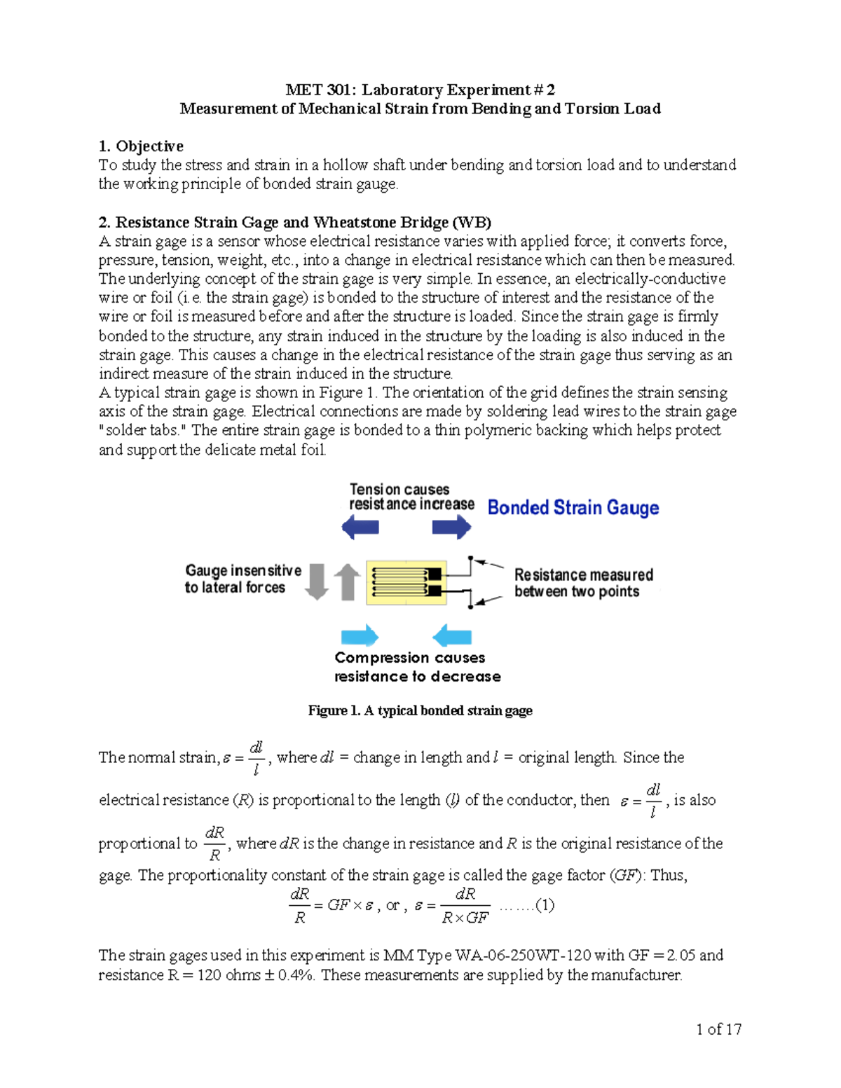 Lab 2 Report for MET 301: Measuring Mechanical Strain in Bending and ...